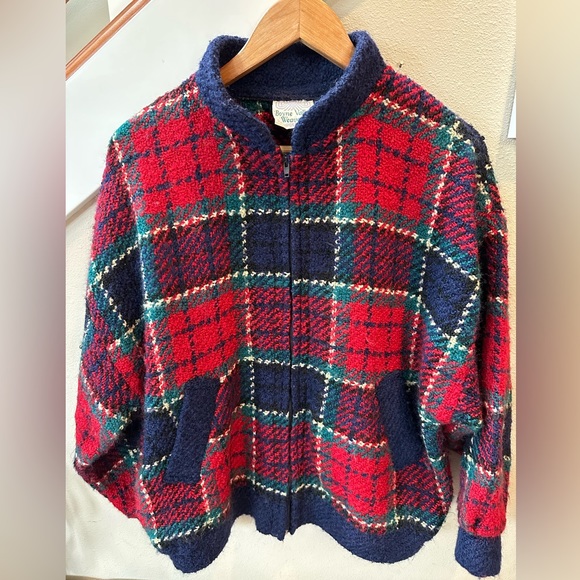Sweaters | Boyne Valley Weavers Handknit Plaid Wool Sweater Jacket In ...